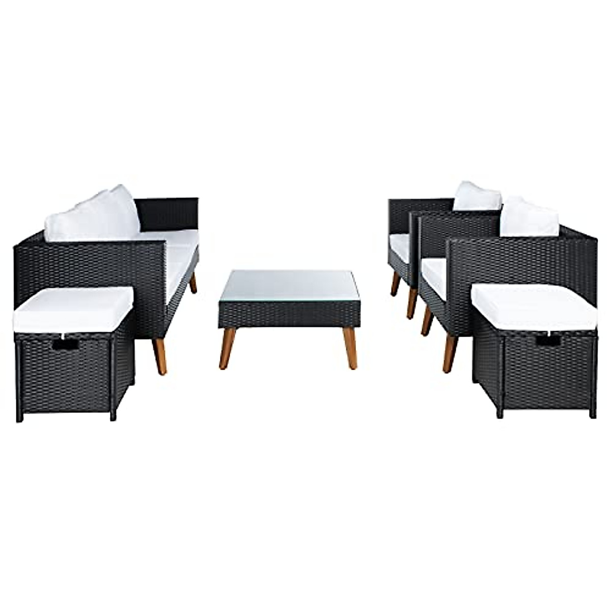 Safavieh Outdoor Collection Presla Wicker Cushion 6-Piece Living Set PAT7715A-3BX, Black/White