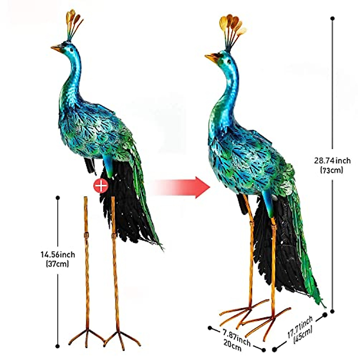 chisheen Outdoor Solar Peacock Statue Garden Decor Metal Yard Art for Lawn Backyard Party Wedding Decoration