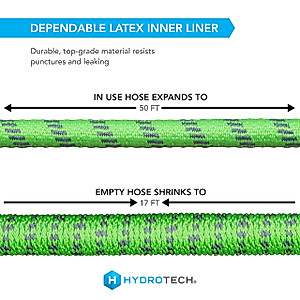 HydroTech 50ft Pro Series 3/4" Expandable Burst Proof Garden Max Flow Hose – Lightweight & Durable – Features Flow-Control Shut-Off & Strain Relief Guard (50 Feet)