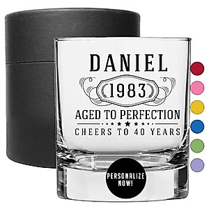 Personalized Printed 11oz Whiskey Glass – Customized Gifts for Men Him, Custom Name Cocktail Cup, Happy 40th Birthday Gift Idea for Dad Father Brother Adult Son, Turning Years Old Bday Party, Bernard