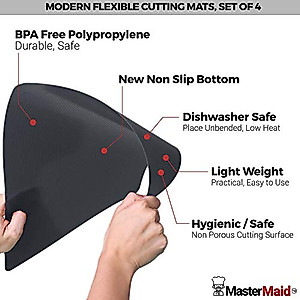 MasterMaid New Non Slip Flexible Kitchen Cutting Mats in Unique Modern Neutral Colors, Non-Porous Chopping Surface, Anti Slip, Dishwasher Safe, BPA Free, Set of 4pcs