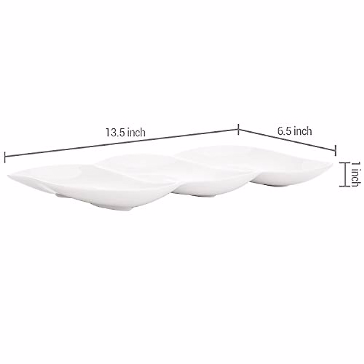 MyGift Set of 2 White Ceramic Relish Tray Appetizer Serving Platter with Wave Design, Divided Snack Tray, Charcuterie, Food, Dessert Platters, 13.5 x 6.5 Inch