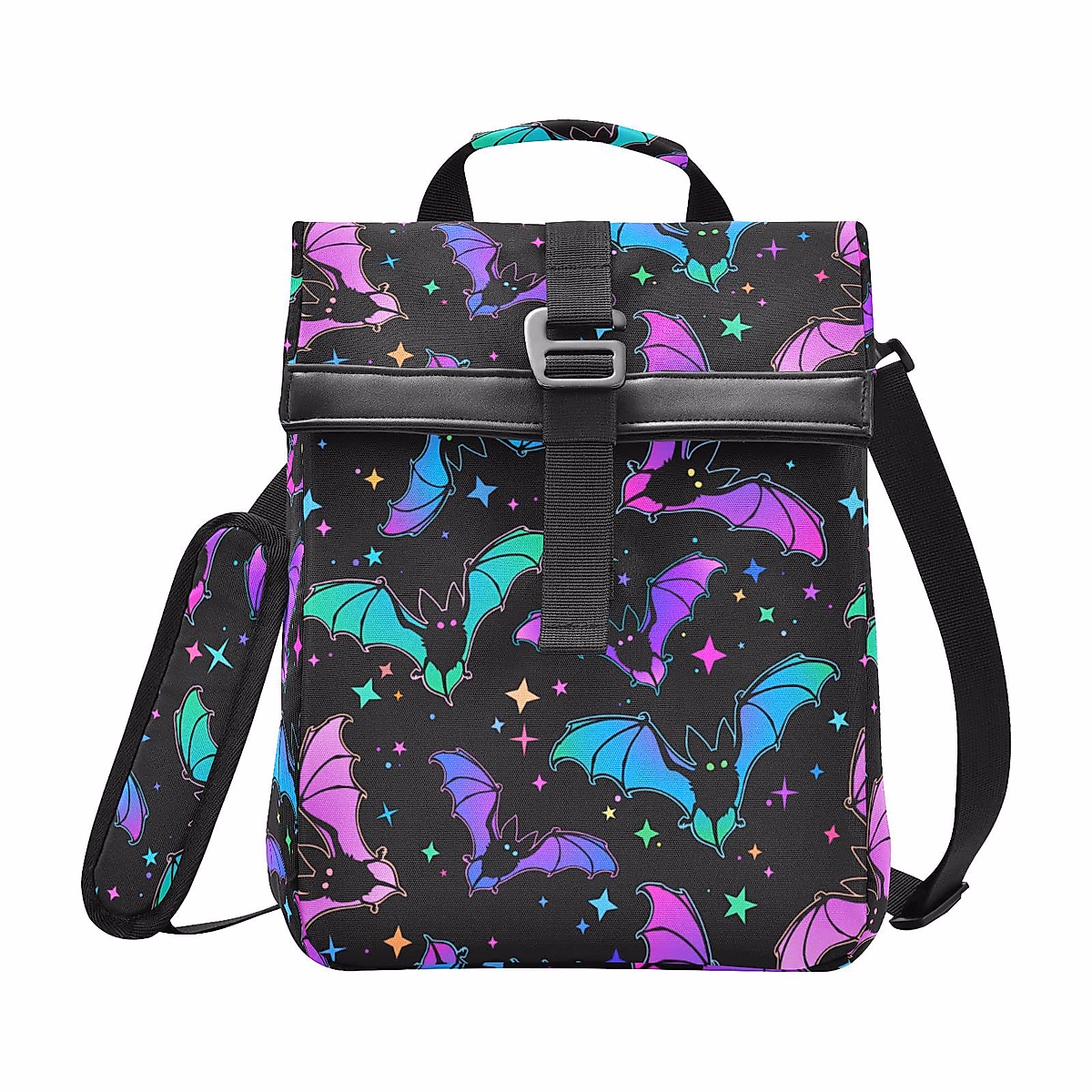 MNSRUU Insulated Lunch Bags Women Men Aldults, Halloween Luminous Bats Portable Reusable Thermal Meal Tote Cooler Bag Organizer, Adjustable Shoulder Strap, Handle