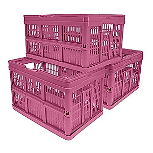 Home+Solutions 3 Piece Collapsible Basket Set - Berry Pink Plastic Containers for Multipurpose Storage