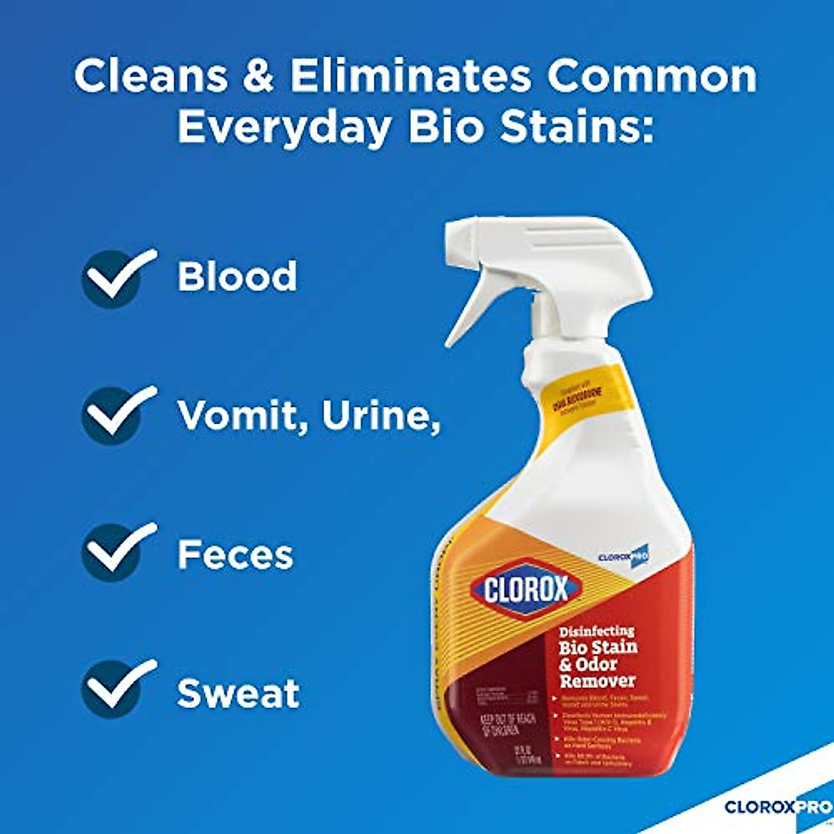 CloroxPro Disinfecting Bio Stain & Odor Remover Pull Top, Healthcare Cleaning and Industrial Cleaning, Clorox Disinfectant Spray, 32 Ounces (Package May Vary) - 31911 (Pack of 1)