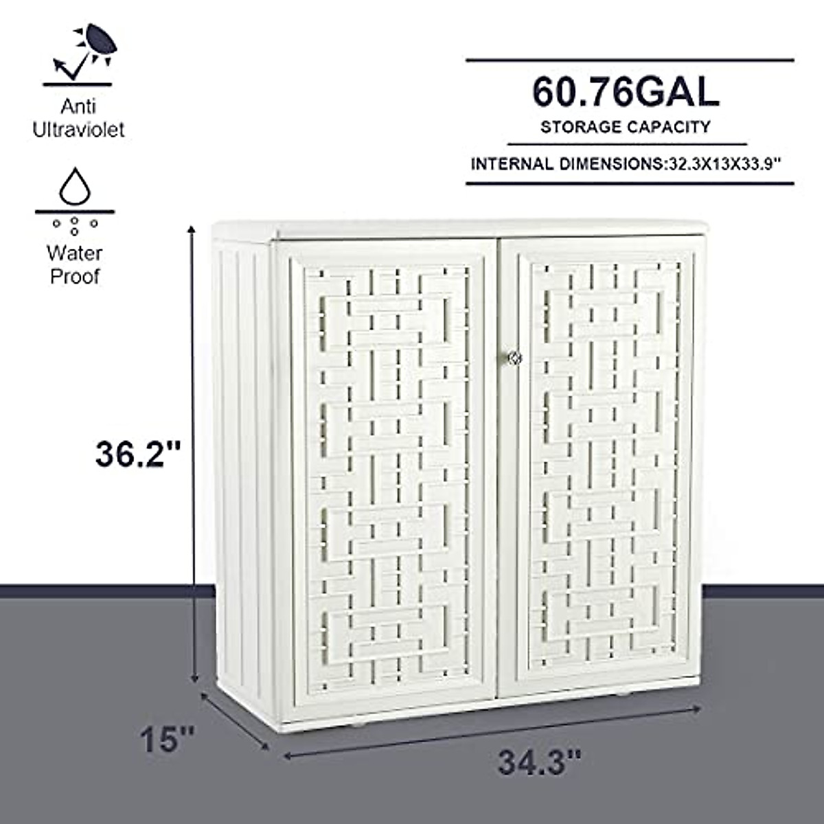 KINYING Resin Storage Cabinet with Doors and Shelves, 60 Gallon Indoor & Outdoor Deck Box Waterproof for Patio Furniture Cushions, Garden Tools, Pool Tools and Kids’ Toys (Off-White with 2 Shelves)