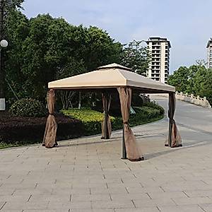 Sunshine Outdoor Replacement Gazebo Mosquito Netting 4 Panels with Zipper for Garden Patio Backyard (12'x12', Coffee)(Netting Only)