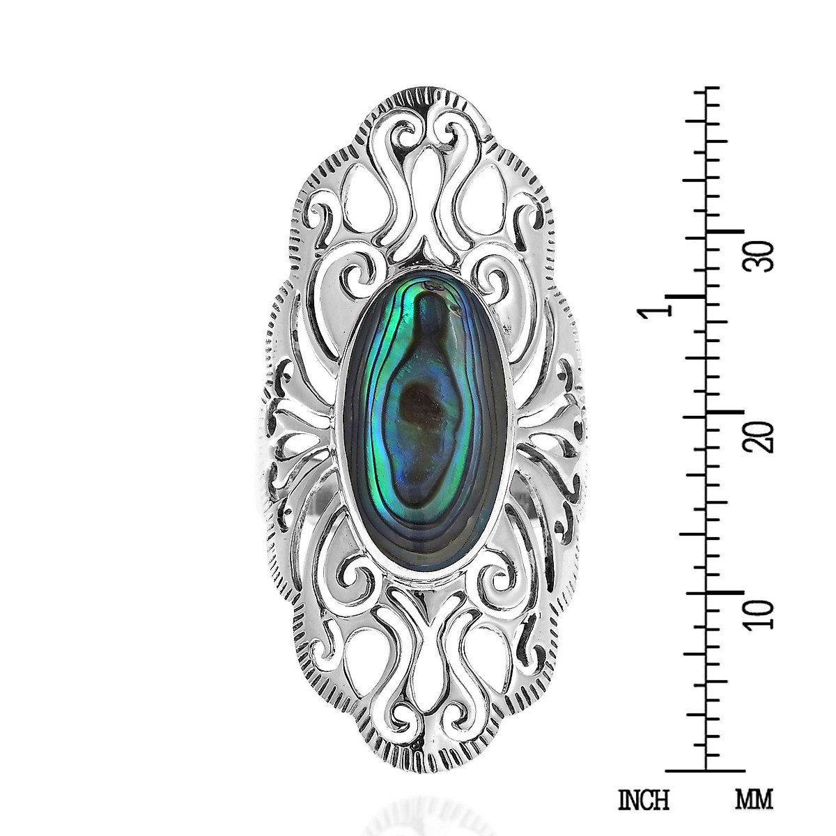 AeraVida Vintage Filigree Swirl Beauty Oval Abalone Shell .925 Sterling Silver Ring | Vintage Delicate Wedding Rings For Women (9)