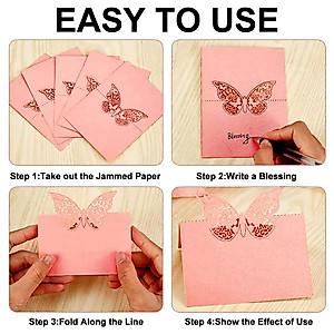 CRASPIRE 60Pcs Wedding Table Place Cards Pink Hollow Butterfly Paper 3D Seat Number Name Place Cards for Wedding Engagement Banquet Party Decoration Reception Holiday Birthday Dinner Supplies