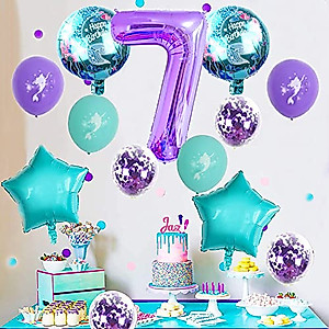 Mermaid Balloons Birthday Decorations for Girls 7th Party,40 Inch purple Jumbo Number "7" Foil Balloon,Mermaid Theme Girls 7 Year Old Party Supplies Backdrop Decor,Mermaid Latex Balloons Party Kit