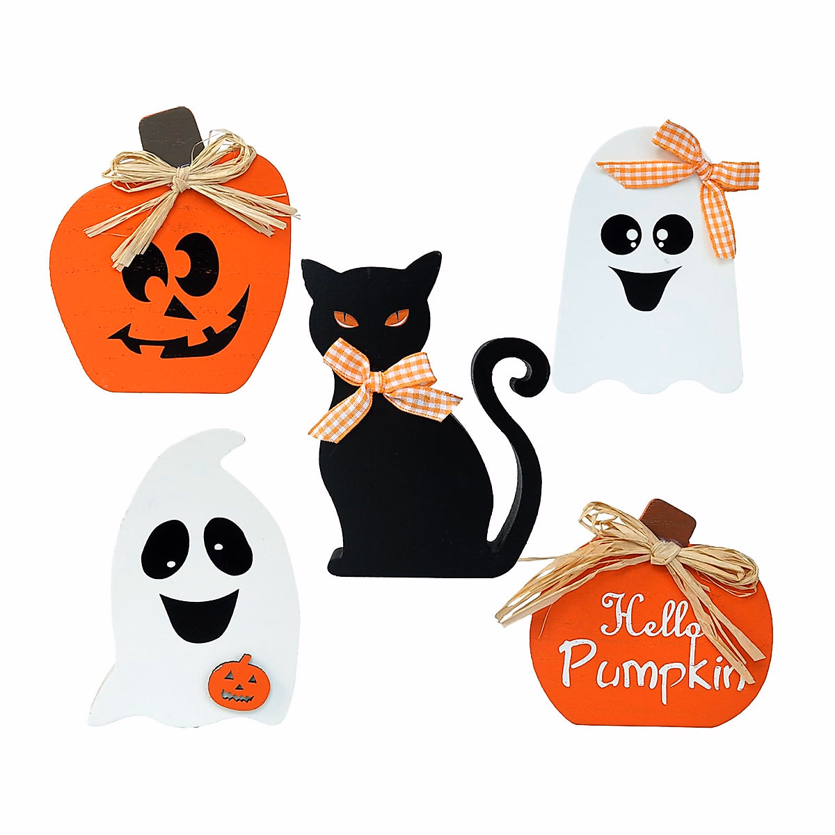 Halloween Wood Signs Decorations Halloween Wooden Signs Pumpkin Ghost Black Cat Freestanding Table Signs, Halloween Tiered Tray Decor for Rustic Farmhouse Home Mantle