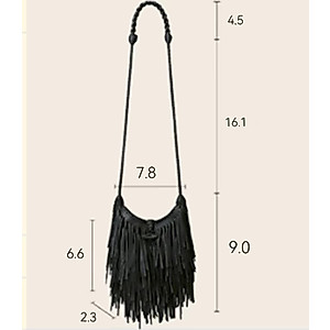 Women Fringe Tassel Crossbody Bag Hippie Boho Leather Shoulder Bag Vintage Western Cowgirl Purse Country Concert Outfits (Black,One Size)