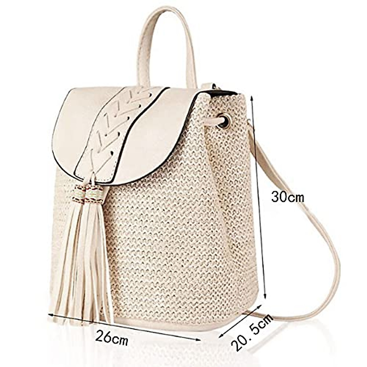 Fashion Women Girls Mini Travel Backpack Woven Straw Backpack Straw Crossbody Shoulder Bag (Large Size + Yellow)