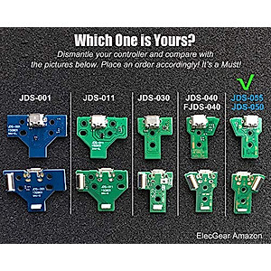 2PCs JDS-055 Replacement Charging Port Assembly for PS4 DualShock 4, Repair Part Micro USB Adaptor Charger Socket Board Connector Module for PlayStation DS4 Controller, Flex Cable, Tool Screwdriver