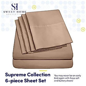 Sweet Home Collection 6 Piece 1500 Supreme Collection Brushed Microfiber Deep Pocket Sheet Set-2 Extra Pillow Cases, Great Value, Rv Short Queen, Taupe