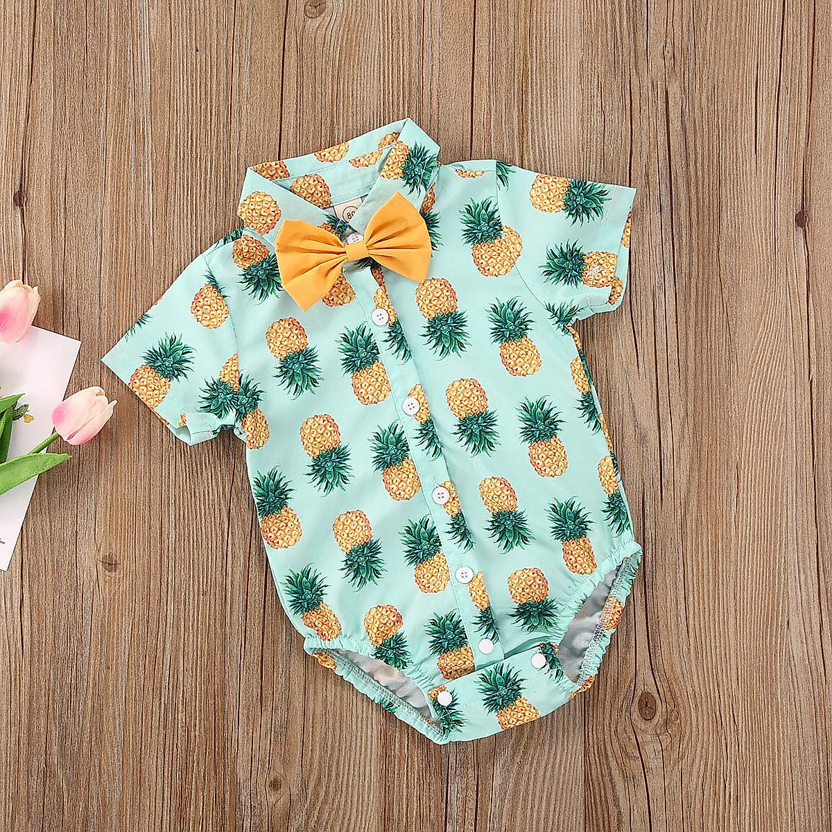 Bagilaanoe Infant Baby Boys Dress Shirt Bodysuit Formal Short Sleeve Rompers One Piece Outfits Gentlemen Clothes Pineapple/6-12 Months