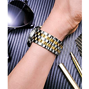 BINLUN Stainless Steel Watch Band with Curved and Straight End, Replacement Metal Watch Straps for Men Women 18mm/19mm/20mm/21mm/22mm/24mm in Silver, Gold, Black, Rose Gold, Two Toned