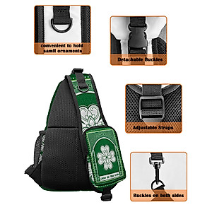 Sling Backpack, St. Patrick's Day Lucky Irish Green White Shamrock Waterproof Lightweight Small Sling Bag, Travel Chest Bag Crossbody Shoulder Bag Hiking Daypack for Women Men