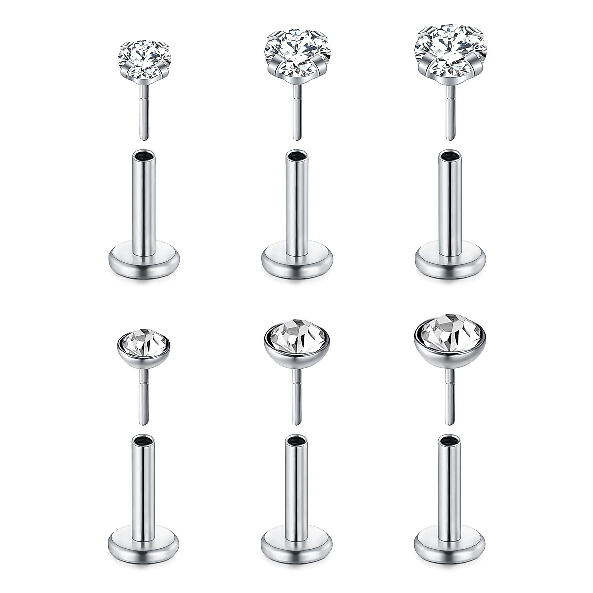 MODRSA Threadless Cartilage Earrings Tragus Earrings Tragus Helix Piercing Jewelry Helix Earrings Lip Piercing Jewelry Labret Piercing Jewelry Threadless Earring 16g 6mm