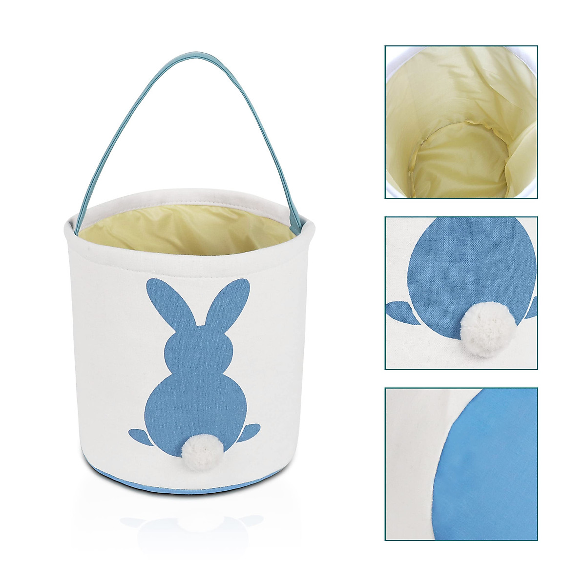 MONOBLANKS Easter Bunny Basket Bags, Rabbit Bucket Tote for Easter Egg Hunts Decorations Candy Gifts Storage (Blue)