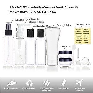 YICTEK Empty Plastic Travel Bottles Containers for Toiletries, TSA Approved Travel Size Toiletries Bottles Kit for Liquids Shampoo Conditioner Lotion, Carry-On Set for Women/Men