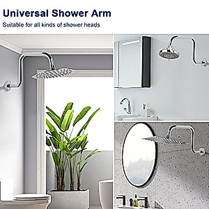 NearMoon S Shape Shower Extension Arm with Flange, Stainless Steel High Rise Shower Head Extender Pipe, Horizontal Extension Standard 1/2" Connection- Bathroom Accessory, 13 Inch (Chrome Finish)