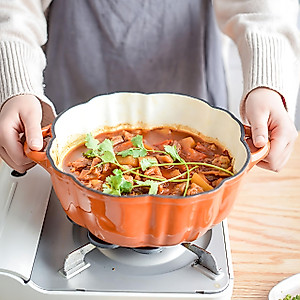 Pumpkin Dutch Oven, Enameled Cast Iron Pumpkin-Shaped Pot with Lid, Double Handle for Cooking, Marinating, Refrigerating, Baking, Safe for All Stovetops, 3.9-Quart (Yellow)