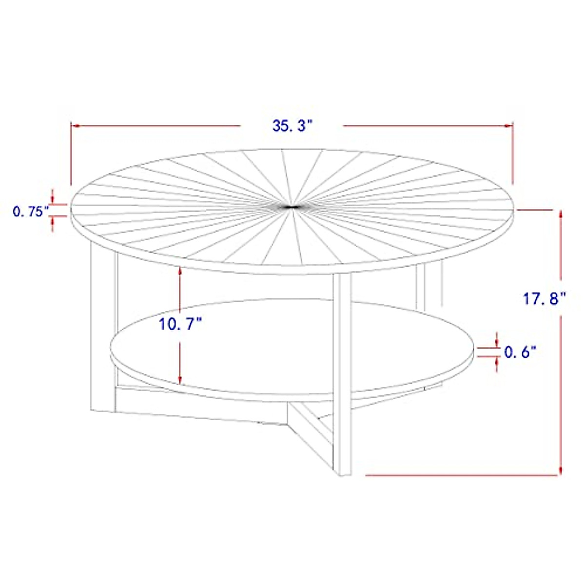 Gexpusm Round Coffee Table, Wood Coffee Tables for Living Room, Natural Wood Coffee Table with Storage, Center Large Circle Coffee Table, 35.3x35.3x17.8in