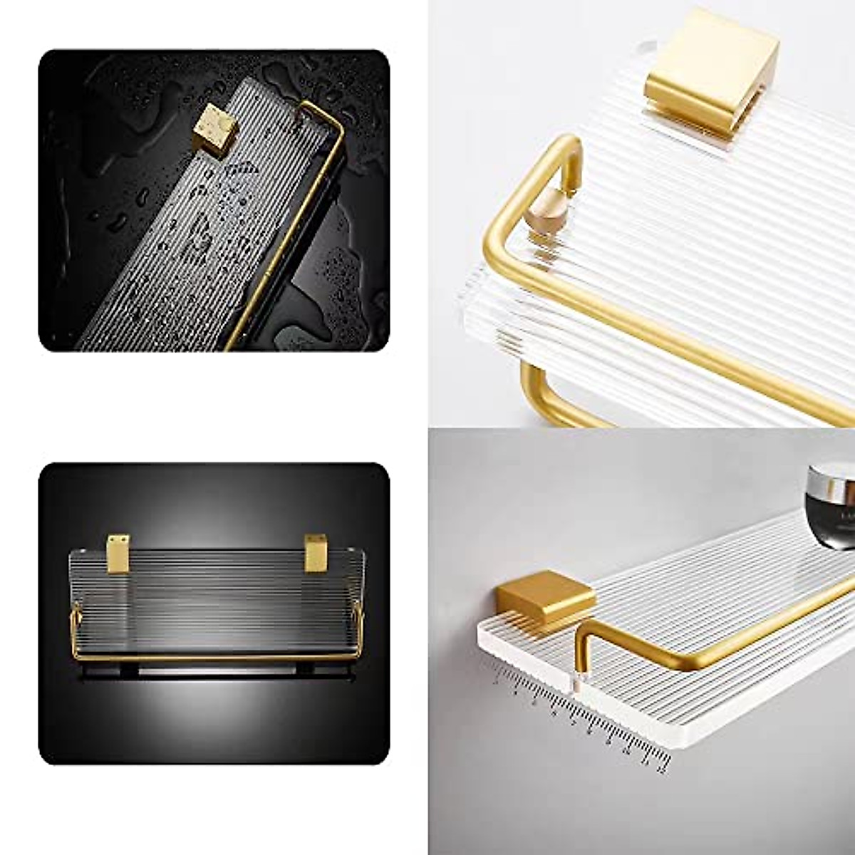 HSXJJ Rack Acrylic Shelf with Towel Bar and Rails Aluminum Extra Thick Acrylic Bathroom Rack with Towel Bar 15.7" x 4.7" (Gold)