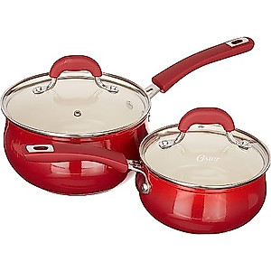 Oster Corbett Forged Aluminum Cookware Set with Ceramic Non-Stick-Induction Base-Soft Touch Bakelite Handle and Tempered Glass Lids, 8-Piece, Gradient Red
