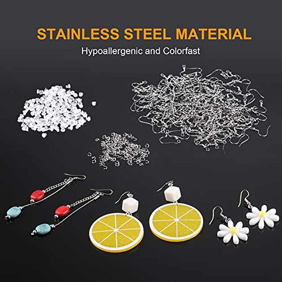 Stainless Steel Earring Hooks French Ear Wire, 600pcs Earring Making Findings Parts Jewels DIY Supplies Kits, with Silicone Earring Backs Stoppers & Open Jump Ring