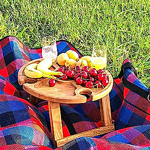 DOUBAO Glass Holder Round Foldable Desk Wine Glass Rack Collapsible Camping Table for Party