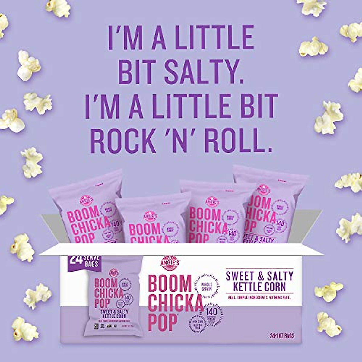 Angie's BOOMCHICKAPOP Sweet & Salty Kettle Corn Popcorn, 1 oz. (Pack of 24)