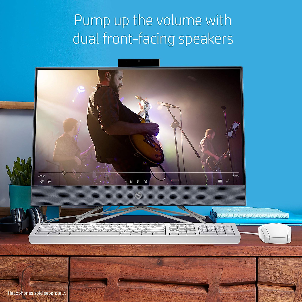 HP All-in-One Desktop Computer, 22" FHD Display, Intel Celeron G5900T, 16GB DDR4 RAM, 512GB PCIe SSD, DVD-Writer, 4 USB Ports, AC WiFi, HDMI, Bluetooth, Windows 11 Home, Blue