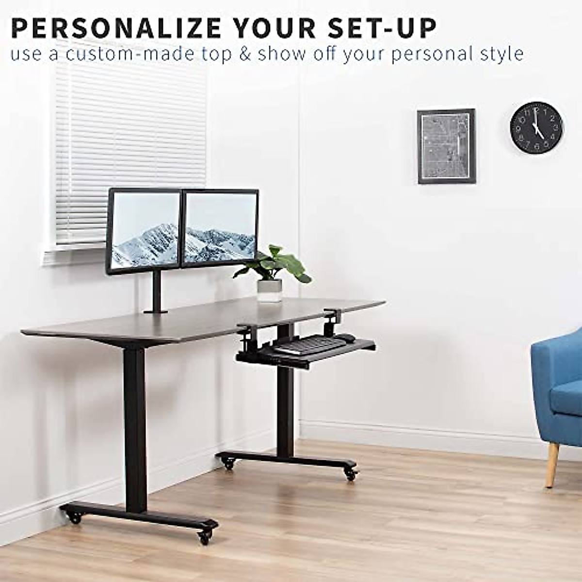 VIVO Height Adjustable Clamp and 12 inch Rail Set for DIY Custom Wooden Keyboard Trays (Tray Not Included), Under Desk Pull Out Slider Track with C-clamp Mount System, Black, MOUNT-RAIL02H