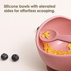 ROCCED Baby Silicone Bowls with Suction Toddler Bowls and Spoons Set Training Cups for Baby Silicone Baby Feeding Set Baby Cups with 2 Handles Silicone-Sage