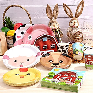 Xiangqu 170 Pcs Farm Animals Plates and Napkins Set, Barn Theme Farm Animals Party Supplies Include Plates,Napkins and Cups Farm Birthday Decorations for Kids Birthday, Baby Shower