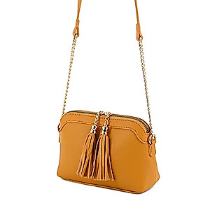 V+BENIE Tassel Small Crossbody Bag with Chain Strap Small Purse Handbags for Women, Mustard