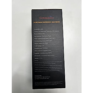 CONQUECO Portable Coffee Maker: 12V Travel Espresso Machine, 15 Bar Pressure Rechargeable Battery Heating Water for Camping, Driving, Home and Office