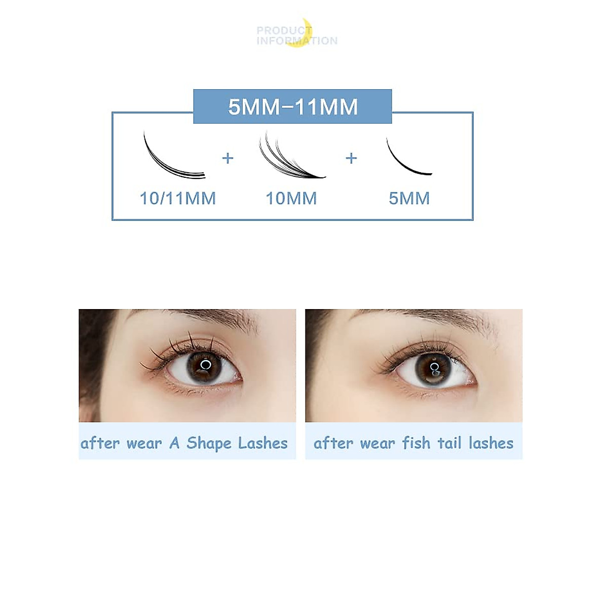 LASGOOS DIY Eyelash Extensions Natural 3D Individual Lash 40pcs 5mm Single Bottom/Lower Lash + 80pcs 10/11mm A Shape+ 80pcs Fish Tail Volume Lashes Mixed, Home Grafted C curl Lashes Pack