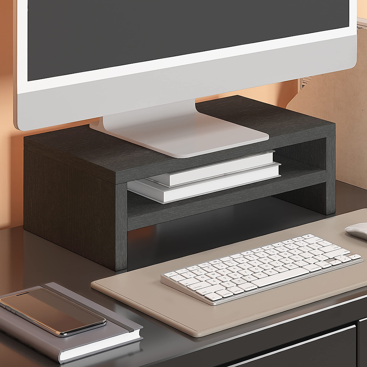 Way Basics Monitor Stand for Office Gaming Desk Laptop PC Riser - 2 Tier (Charcoal Black)