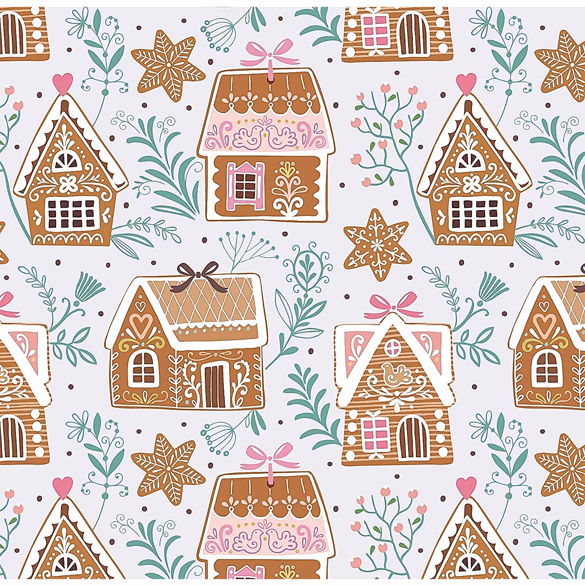Stesha Party Pink Gingerbread House Holiday Wrapping Paper Gift Wrap 30 x 20 Inch (3 Sheets)