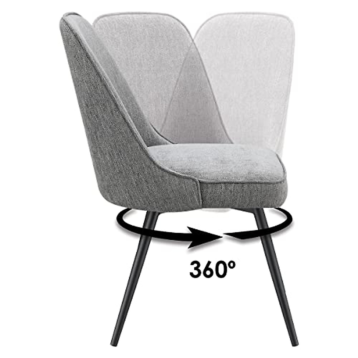 OSP Home Furnishings Martel Swivel Chair with Padded Seat and Black Legs for Dining or Home Office Use, Charcoal Herringbone Fabric