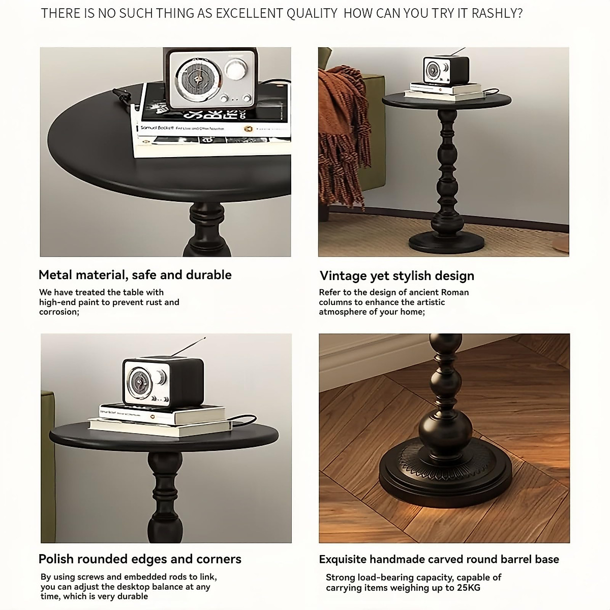 OINKSAAK,Round Side Table，Accent Table，Small end Table，Living Room Tables，Drink Table，Outdoor Side Table，Bistro Table，Metal Circle Antique Pedestal Round Table