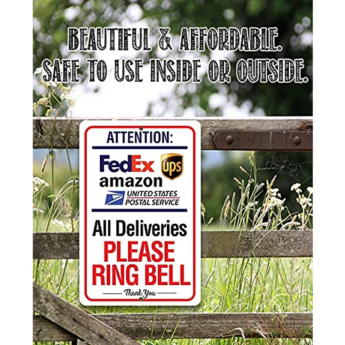 Delivery Sign for Package and Box Deliveries - Please Ring Bell Instructions - Directional Deliveries Metal Sign for Home Office, Porch Entryway Gate, 8x12 Aluminum Safe Use Indoors or Outdoors