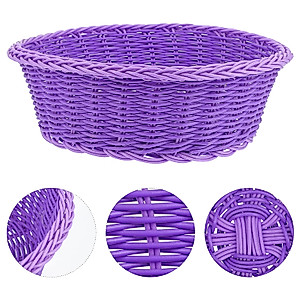 BESPORTBLE Purple Plastic Basket Bread Basket Round Storage Basket Kitchen Wicker Bread Box Rattan Toys Storage Boxes Fruit Plate Trays Organizer Home Decor