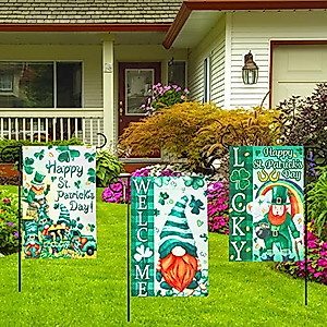 St Patricks Day Decorations Outdoor, St Patrick's Day Garden Flag Gnome Shamrock , 3PCS Yard Flag Irish Green Shamrock Garden Flag Double Sided Decorative Garden Flag for St. Patrick's Day Outdoor Decoration（3PACK)