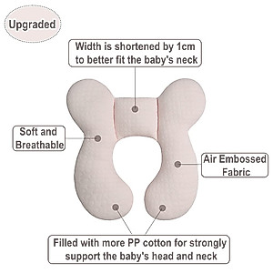 Blublu Park Upgraded Baby Head Support Pillow for Newborn Toddler, Soft Cotton Baby Travel Pillow for Car Seats and Strollers for Baby, Pink