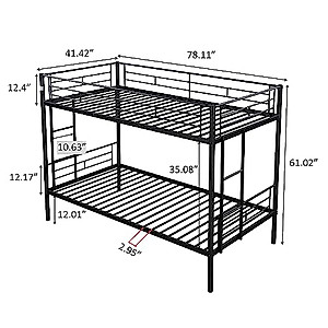 MWrouqfur Bunk Bed,Twin Over Twin Metal Bunk Bed,Metal Bunk Bed Twin with Ladder and Safety Rail,Space-Saving, Noise Free, No Box Spring Needed