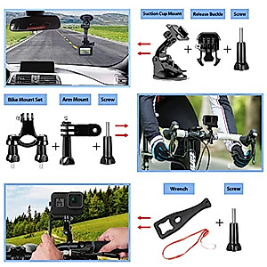 HONGDAK Action Camera Accessories Kit for GoPro Hero 11 10 9 Black, Waterproof Housing+Silicone Case+3-Way Adjustable Arm+Head Chest Wrist Strap+Bike Mount+Suction Cup+Floating Grip Bundle Set 63 in 1